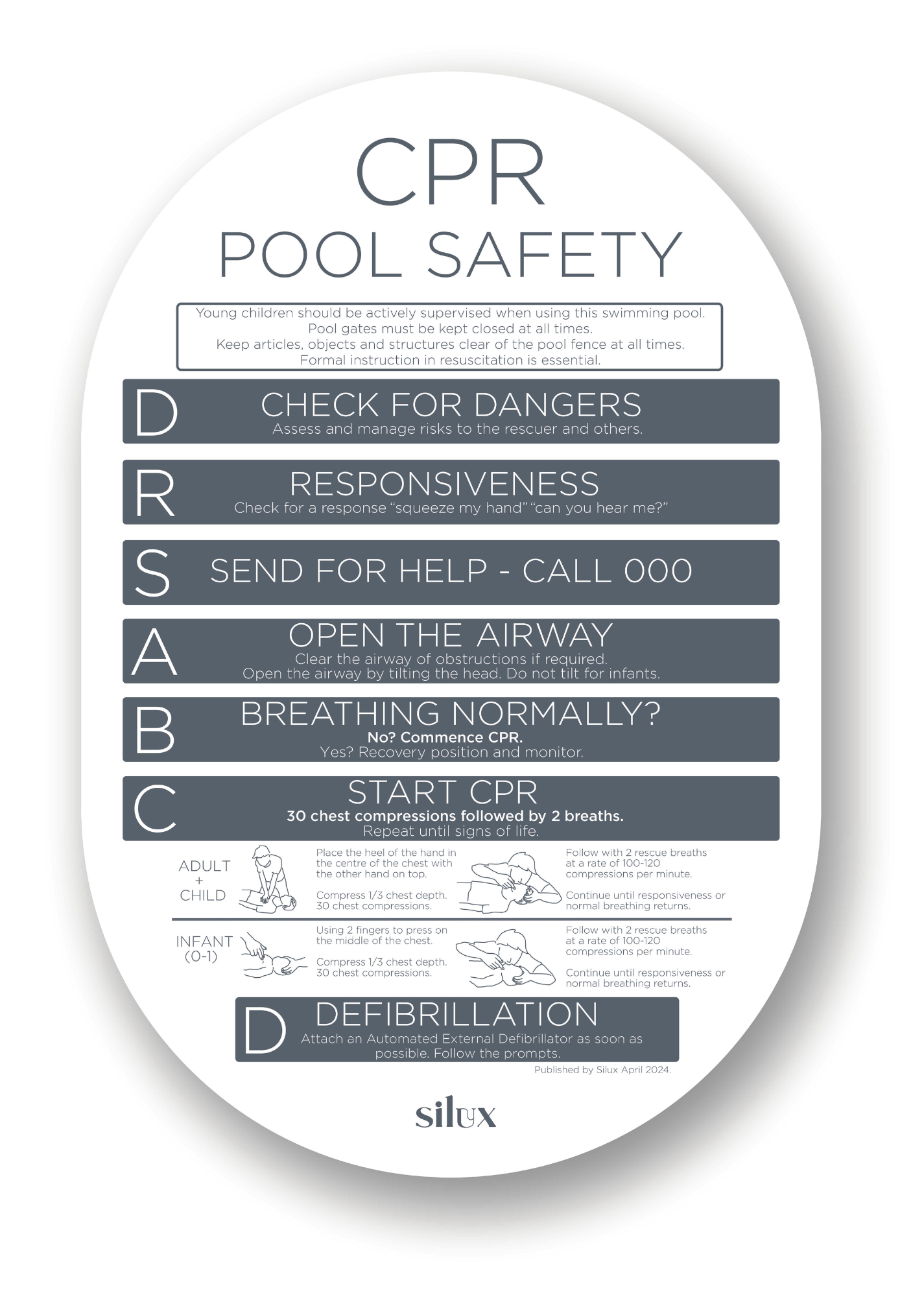 Oval CPR Sign - Charcoal - National Compliance – Silux