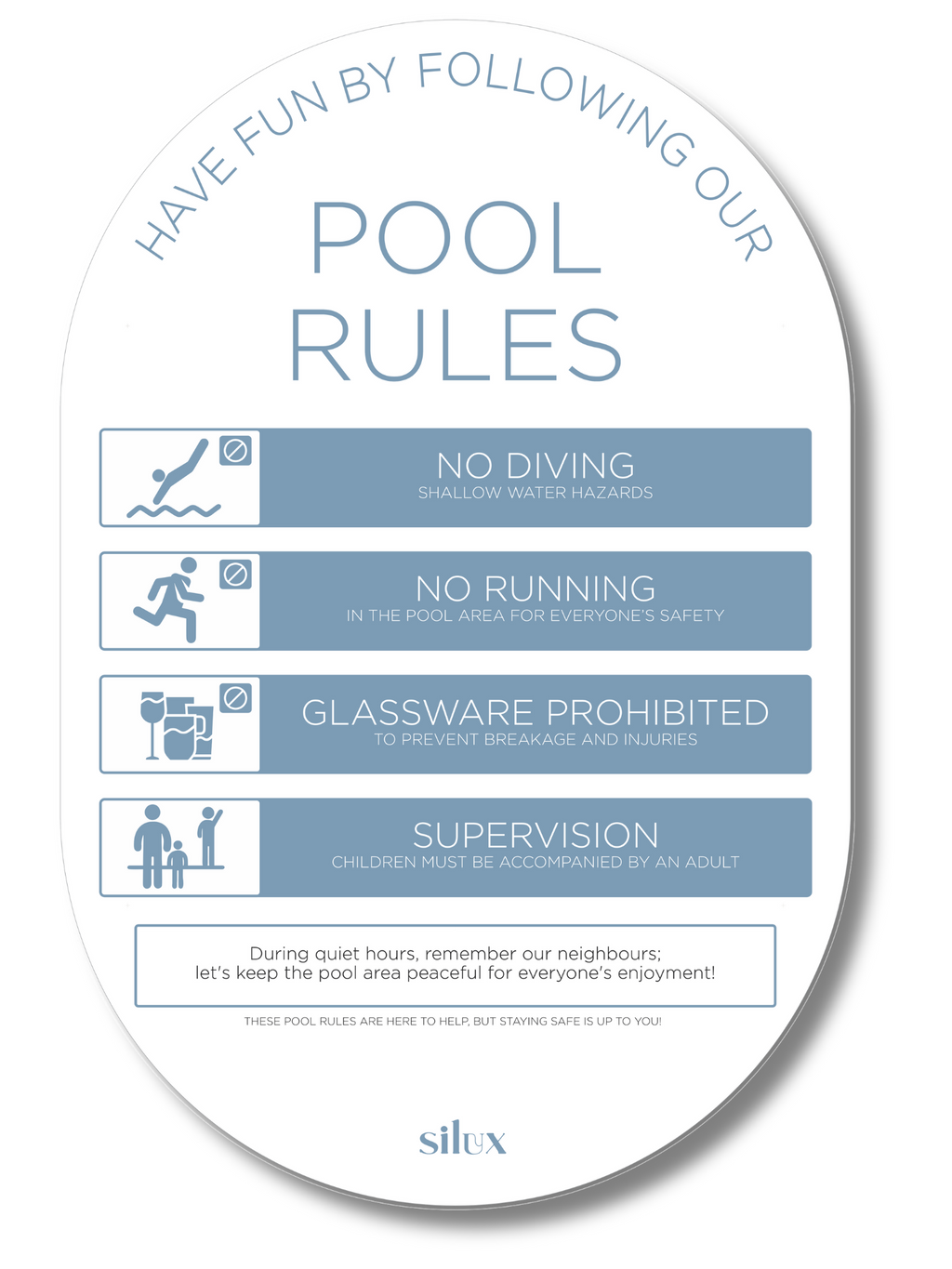 NEW - Large - Oval Pool Rules Sign - Ocean – Silux